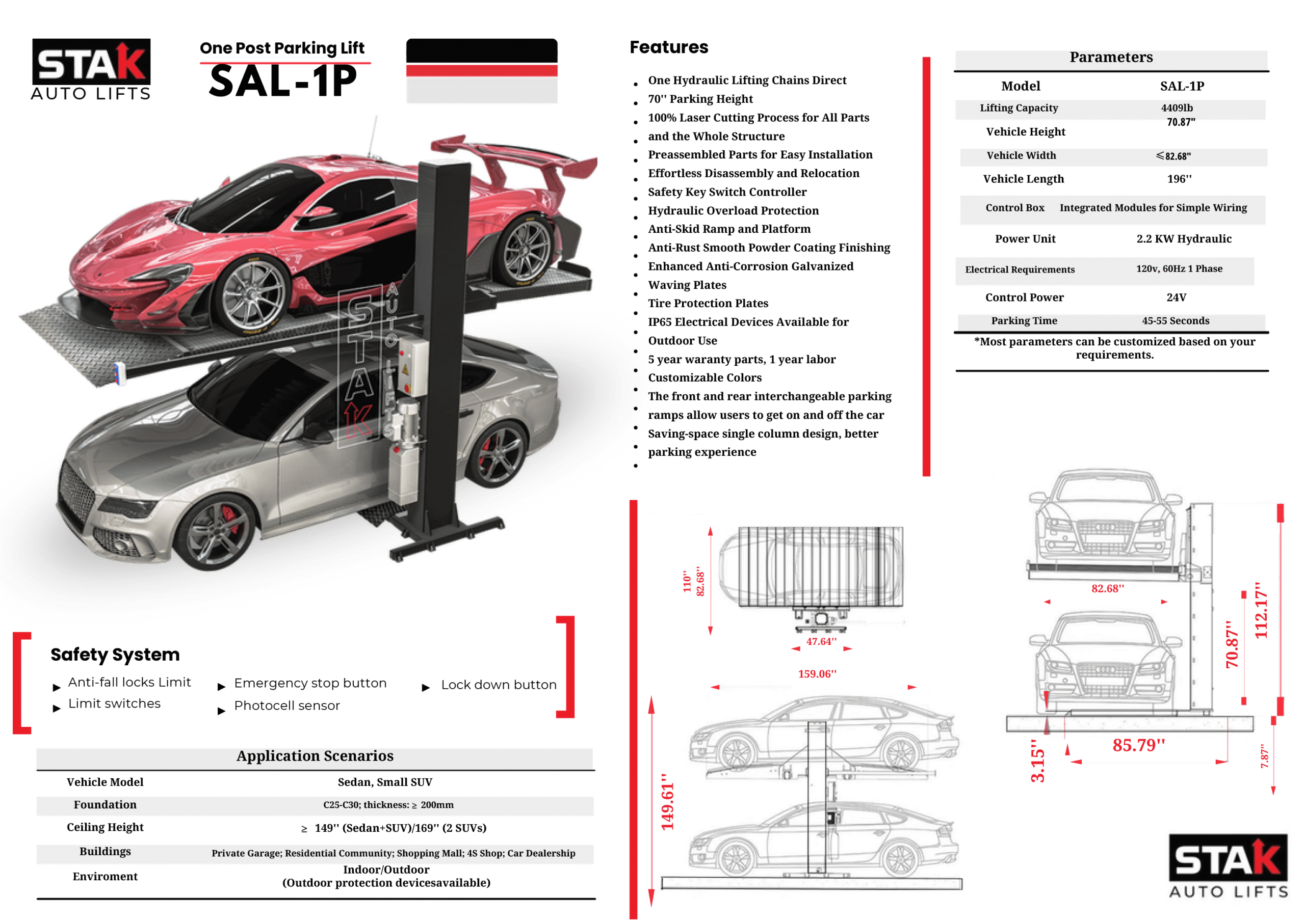 One Post Parking Lift - STAK Auto Lifts